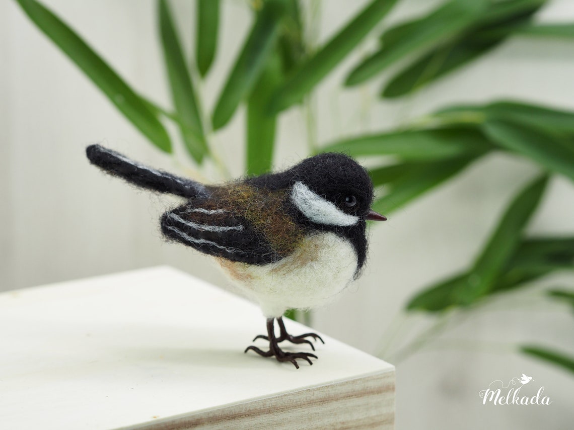 Needle Felted Chickadee Felted Bird Bird Figurine Faux | Etsy