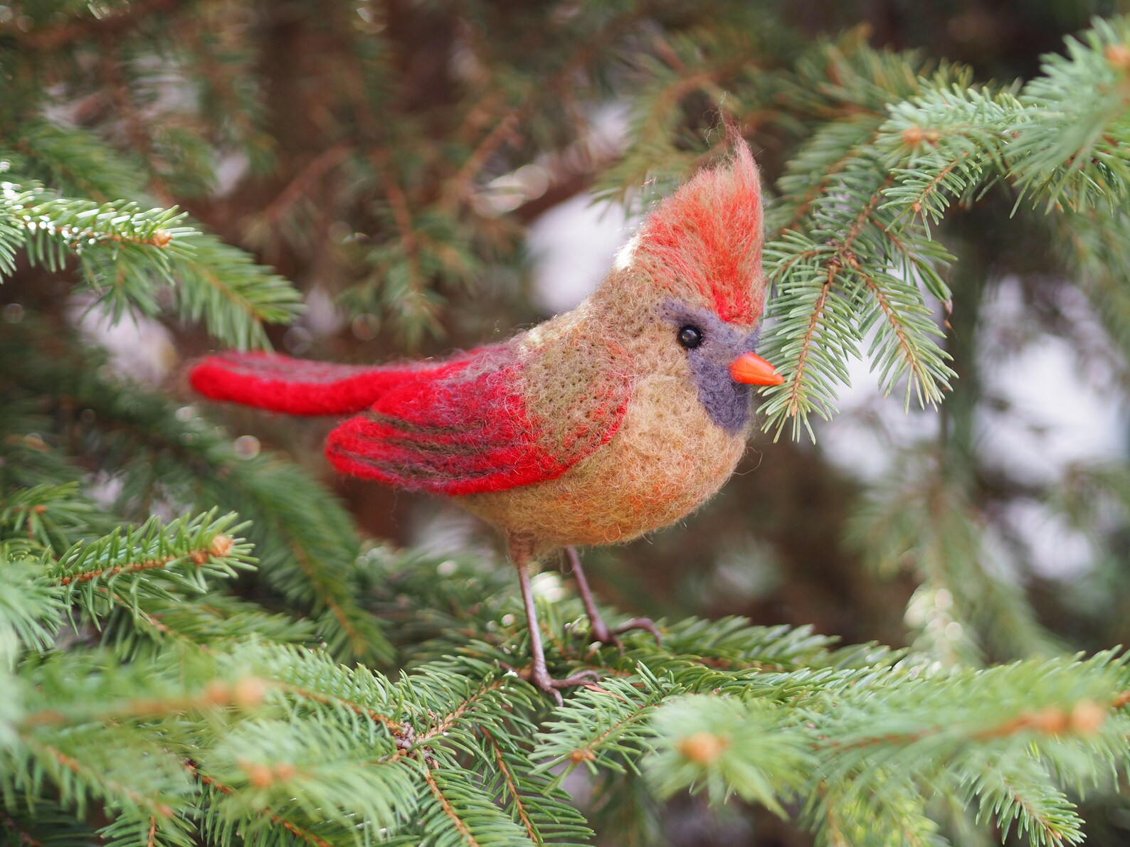 Needle Felted Cardinal Bird Ornament Female Cardinal - Etsy