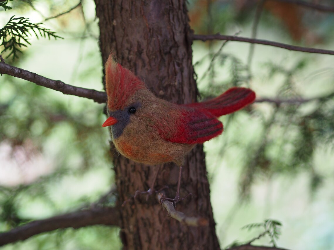 Needle Felted Cardinal Bird Ornament Female Cardinal | Etsy