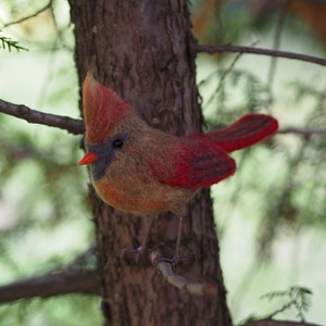 Needle Felted Cardinal Bird Ornament, Female Cardinal Figurine ...