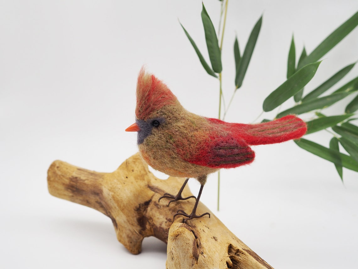 Needle Felted Cardinal Bird Ornament Female Cardinal - Etsy
