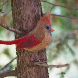 Needle Felted Cardinal Bird Ornament, Female Cardinal Figurine ...