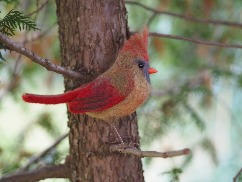 Needle Felted Cardinal Bird Ornament Female Cardinal | Etsy