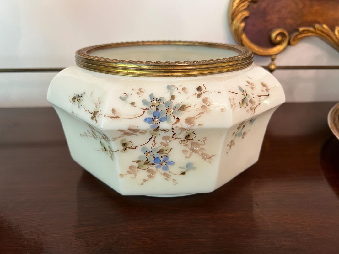 Wave Crest Opaline Glass Ferner Jardiniere With Forget-me-nots - Etsy
