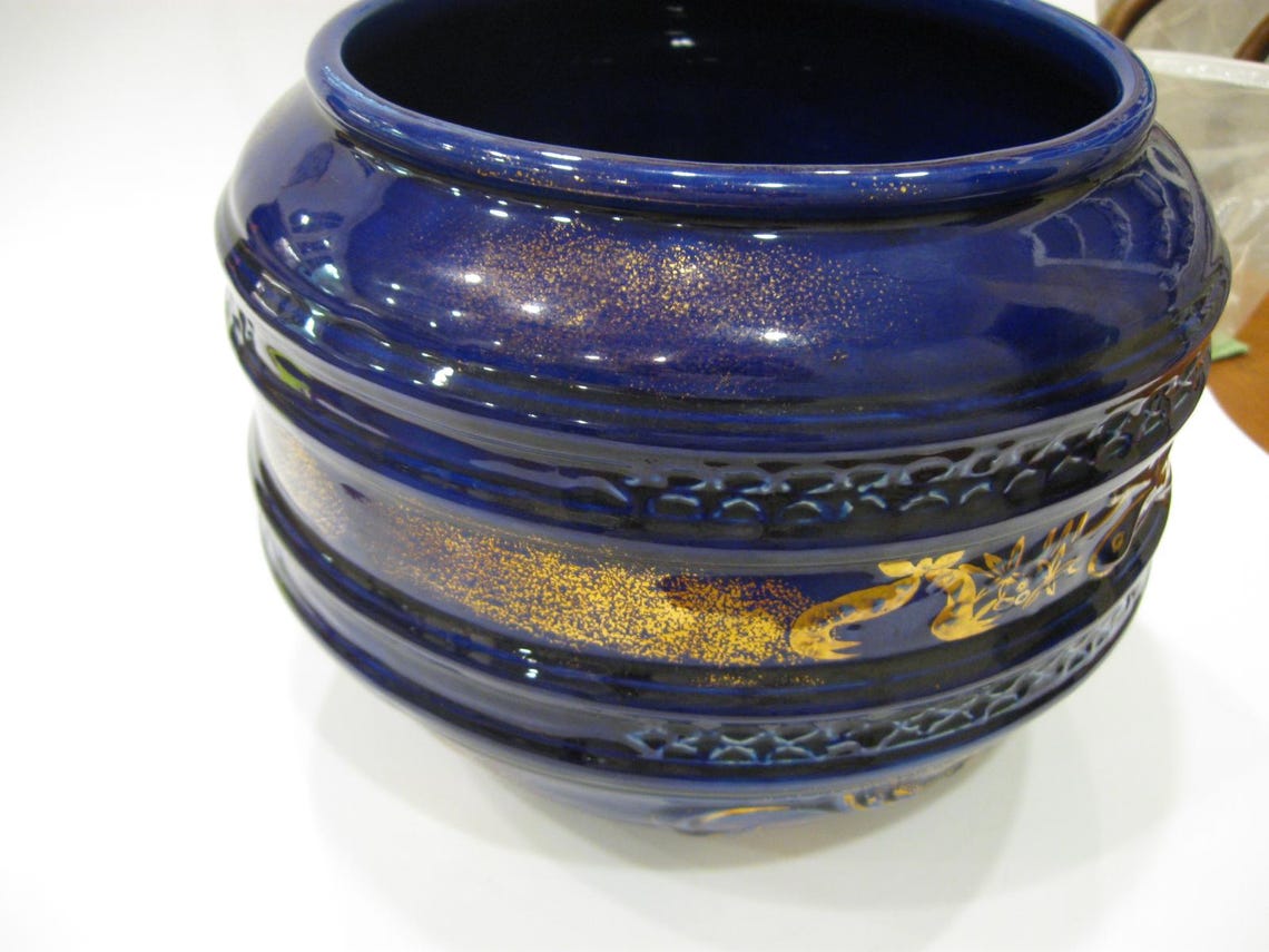 Large New Milford Wannopee Pottery Cobalt Majolica Jardiniere - Etsy
