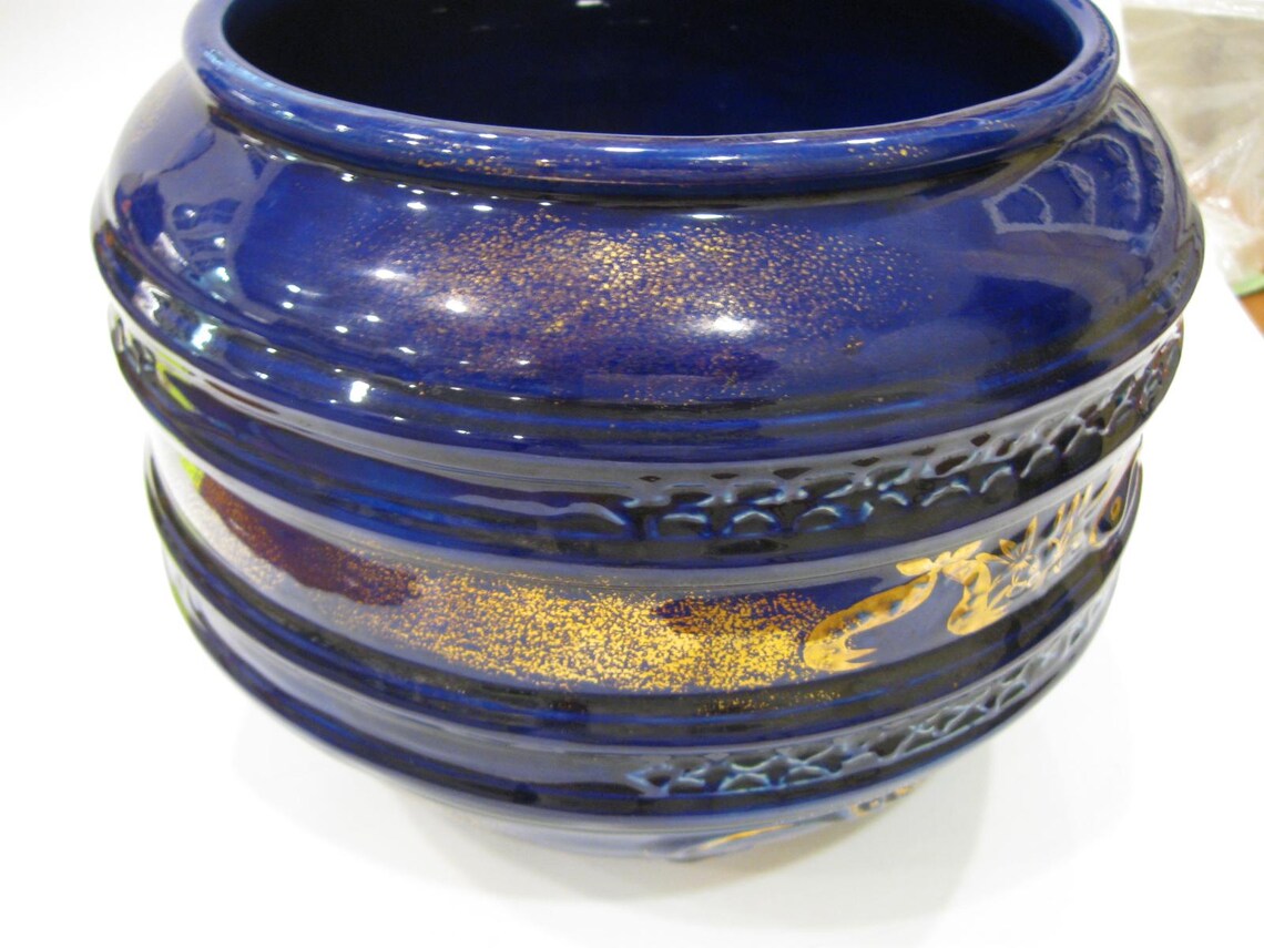 Large New Milford Wannopee Pottery Cobalt Majolica Jardiniere - Etsy