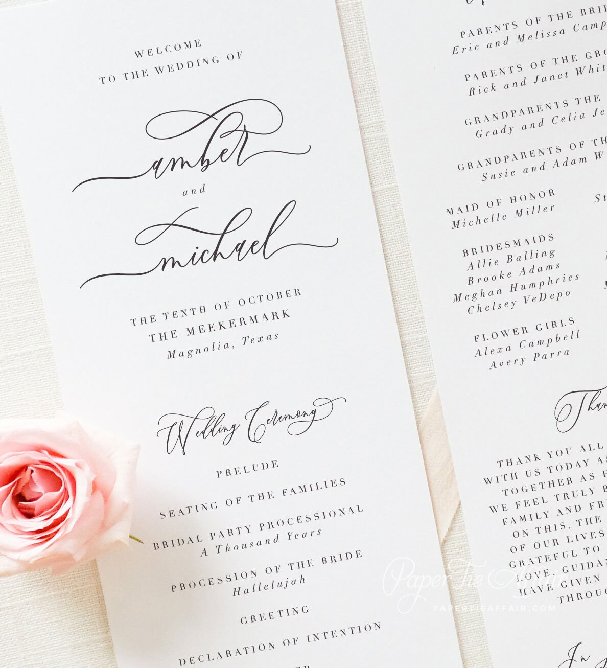 Wedding Programs - Wedding Day Program Card - Printed Ceremony Program ...