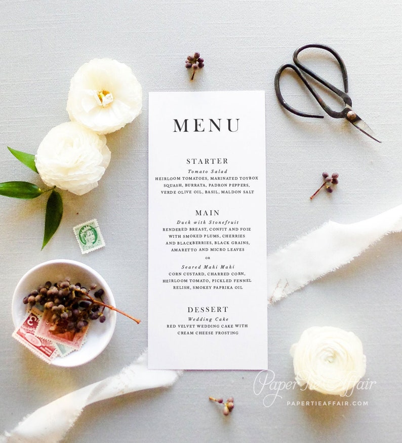 Wedding Menu Cards Wedding Menus Elegant Calligraphy - Etsy
