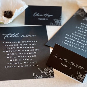 Floral Printed Seating Assignment Cards, Black and White, Blush and Gold, Seating Chart, Wedding ...