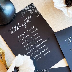 Floral Printed Seating Assignment Cards, Black and White, Blush and Gold, Seating Chart, Wedding ...
