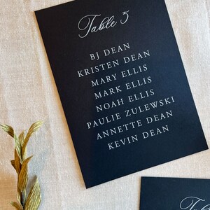 White Ink Printed Seating Assignment Cards, Colored Paper, Black, Navy, Seating Chart, Wedding ...