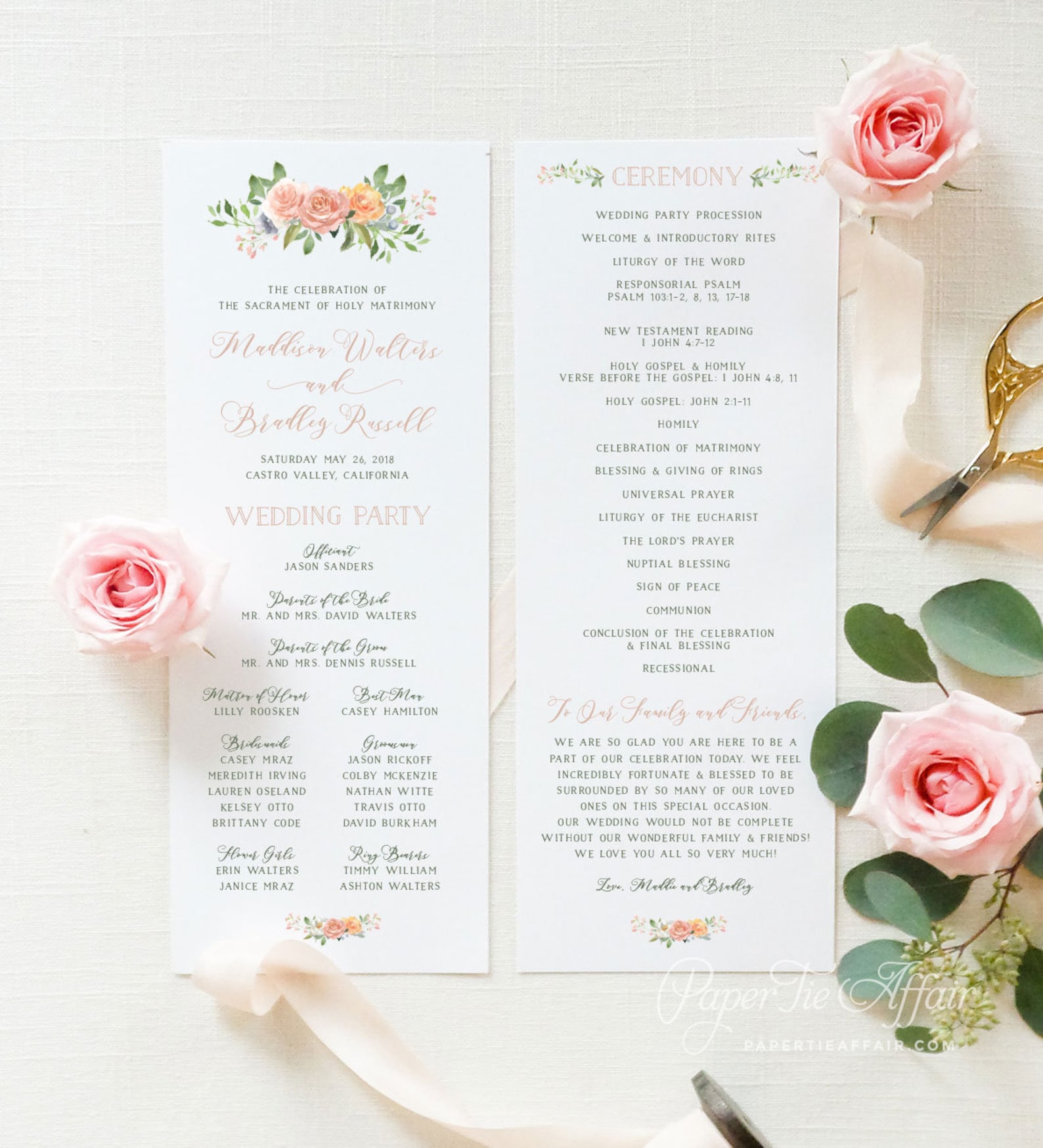 Floral Wedding Programs Wedding Day Program Printed - Etsy