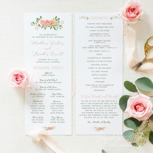 Floral Wedding Programs Wedding Day Program Printed Ceremony Program ...