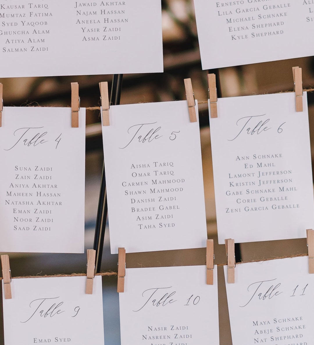Printed Seating Chart Cards, Romantic Calligraphy, Wedding Reception ...