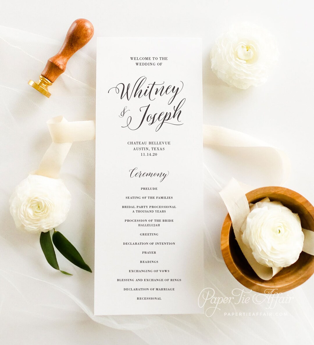 Wedding Programs - Wedding Day Program Card - Printed Ceremony Program ...