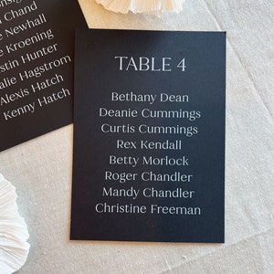 Modern Printed Seating Chart Cards, Serif Font, Black and White Seating ...
