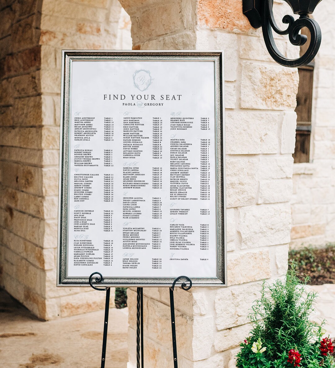 Monogram Shield Seating Chart - Seating Chart Poster - Wedding Seating ...