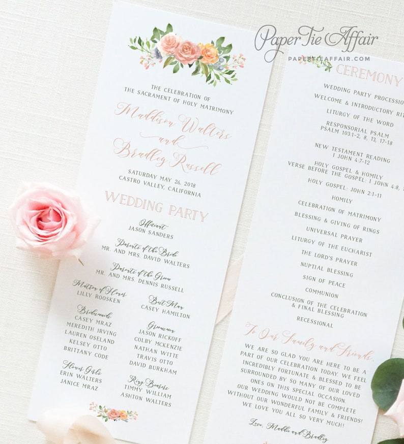 Floral Wedding Programs Wedding Day Program Printed - Etsy