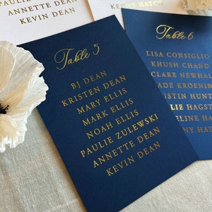 White Ink Printed Seating Assignment Cards, Colored Paper, Black, Navy, Seating Chart, Wedding ...