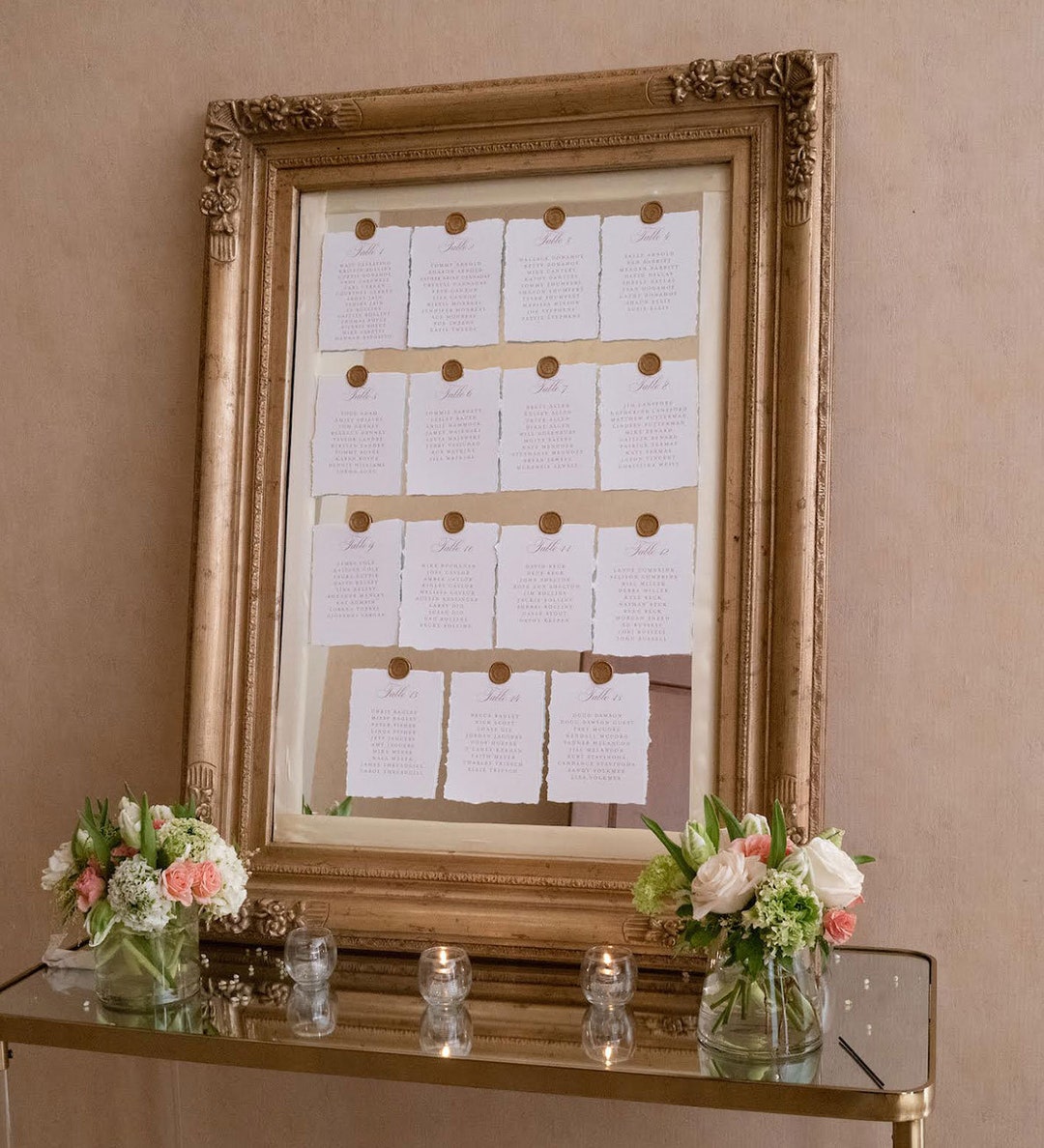 Deckled Edge Printed Seating Chart Cards, Traditional Calligraphy ...