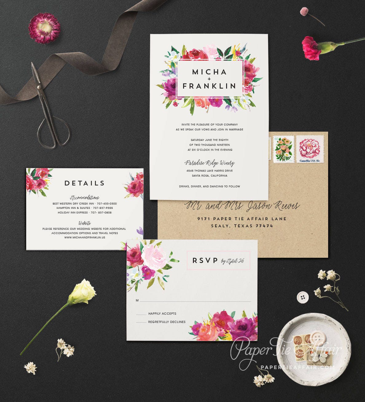 Floral Wedding Invitation Bold Type Wedding Invites Modern | Etsy