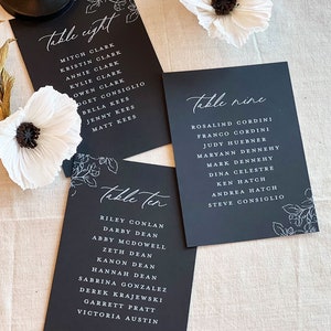 Floral Printed Seating Assignment Cards, Black and White, Blush and Gold, Seating Chart, Wedding ...