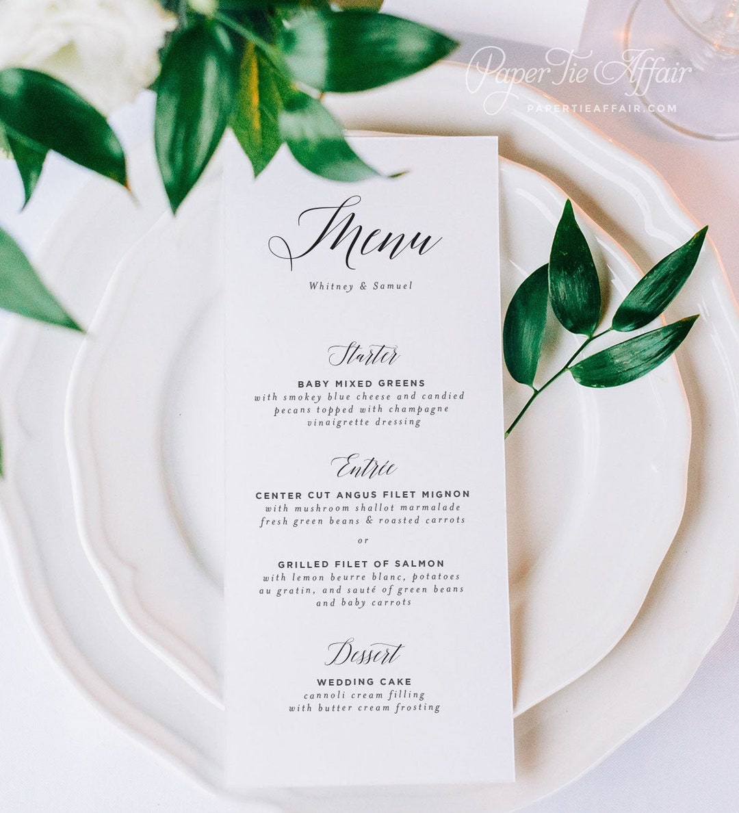 Wedding Menu Cards Wedding Menus Elegant Calligraphy Script 5x7 or 4x9 ...