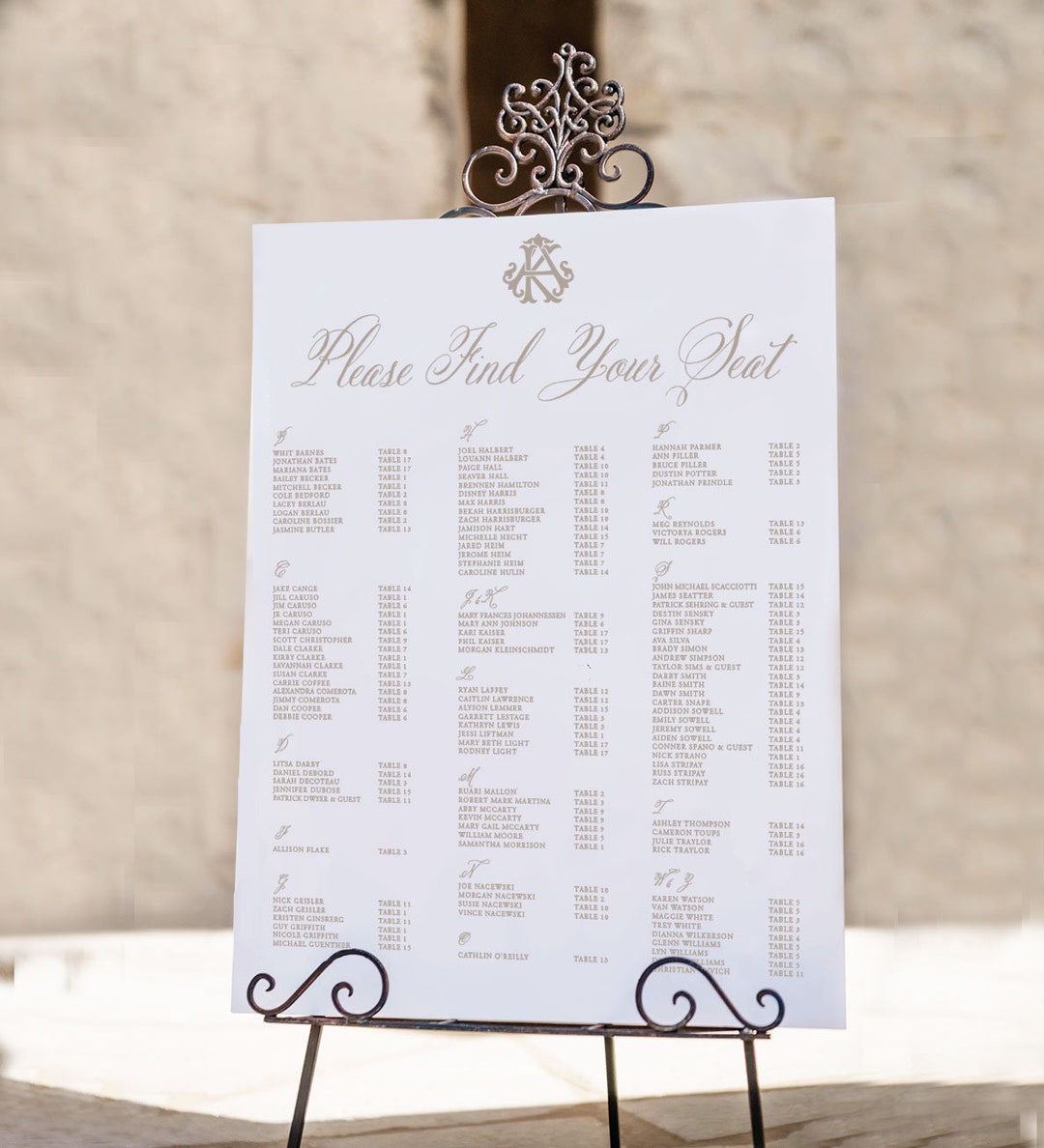 Vintage Script Chart - Seating Chart Poster - Wedding Seating Chart ...