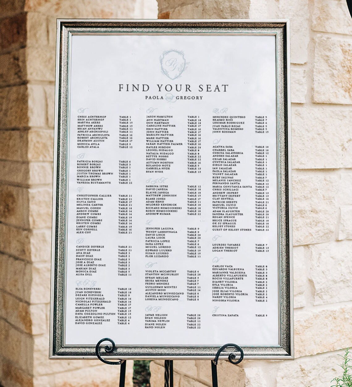 Monogram Shield Seating Chart Seating Chart Poster Wedding - Etsy