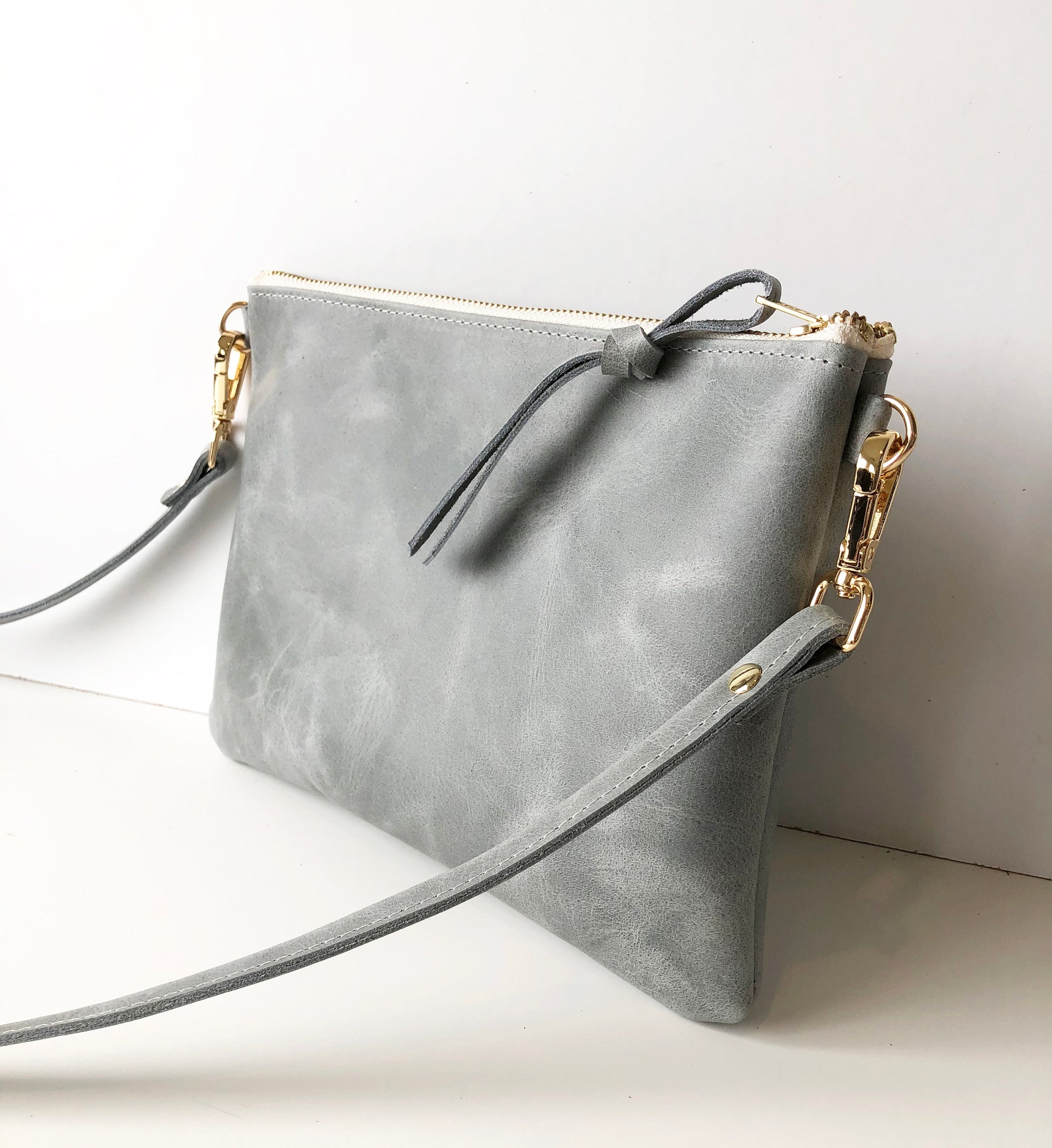 Grey Leather Crossbody Bag for Women, Small Gray Leather Purse, Grey ...