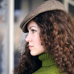 Unisex Newsboy Hat in Brown Tweed, Tan Flat Cap for Women and Men ...