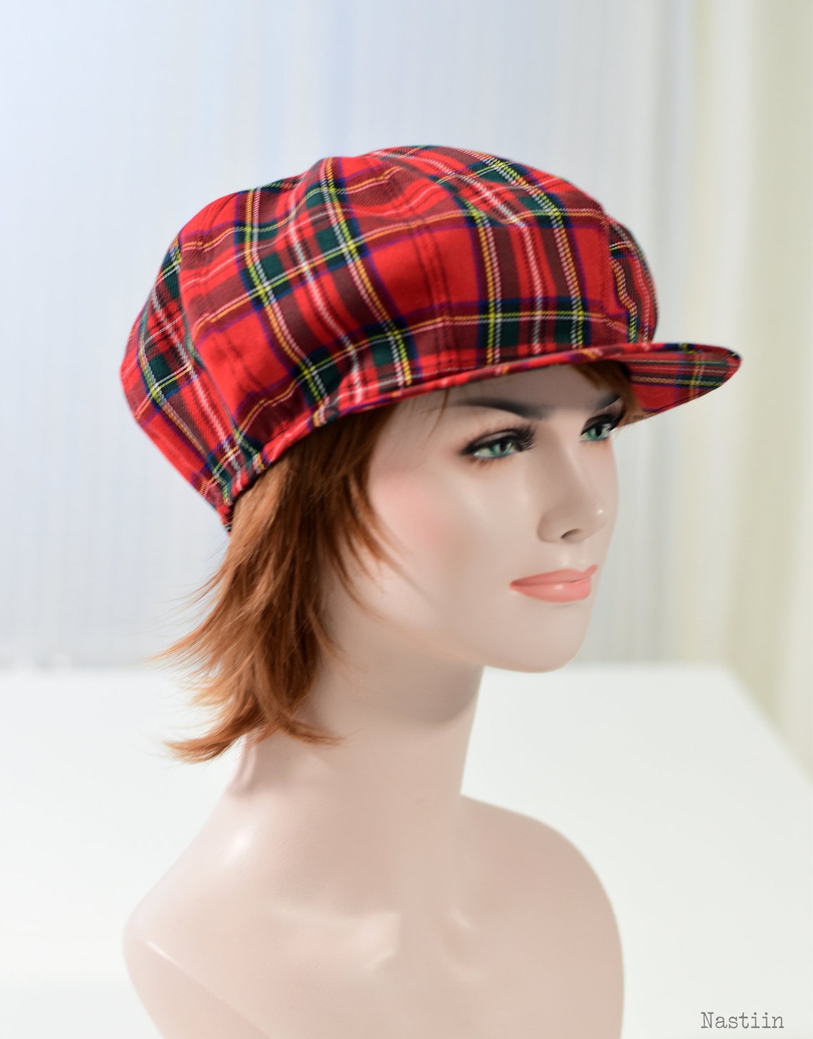 Unisex newsboy hat in red and green tartan red Christmas hat | Etsy