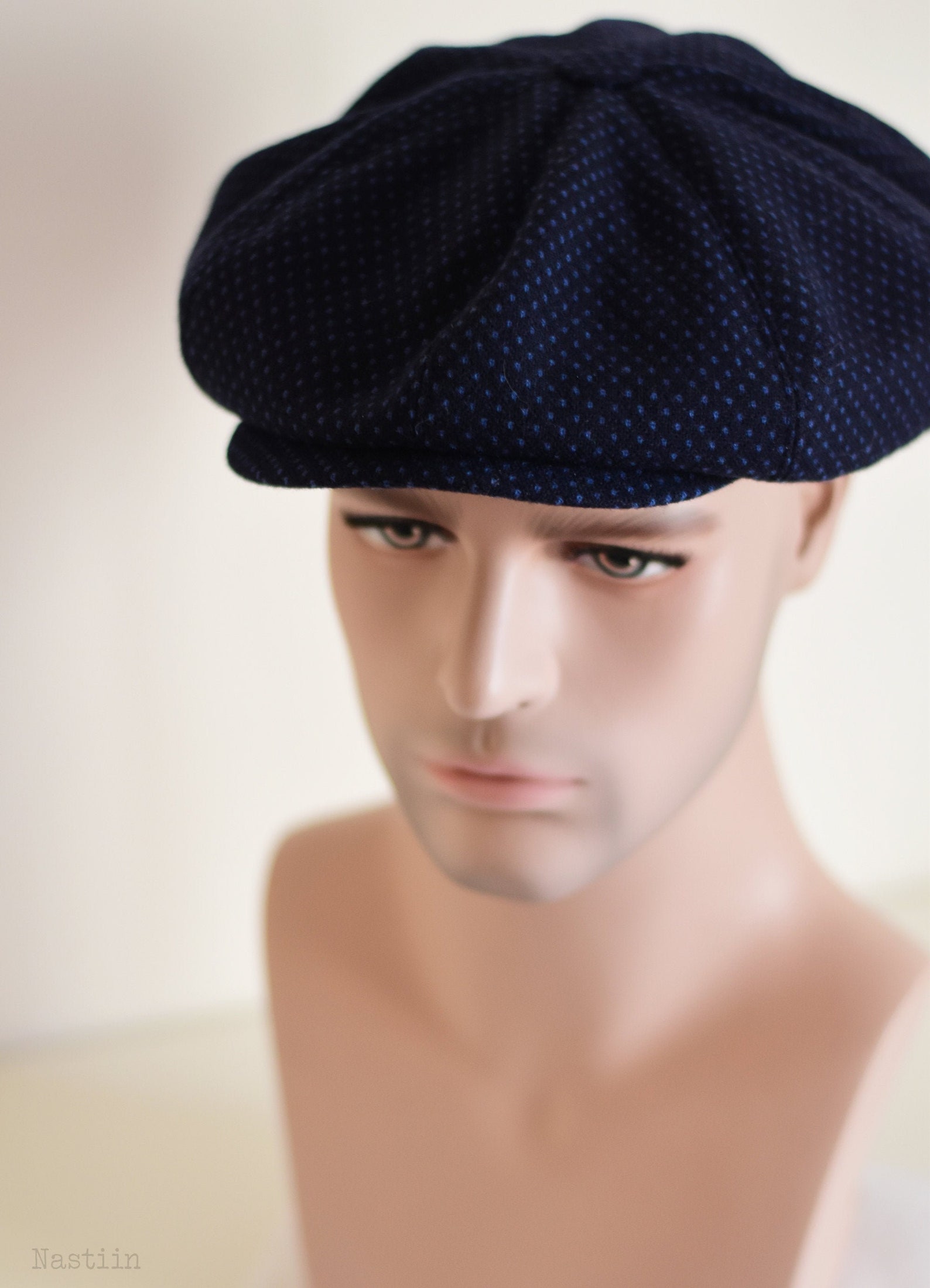 Navy polka dot cap blue newsboy hat unisex newspaper boy cap | Etsy