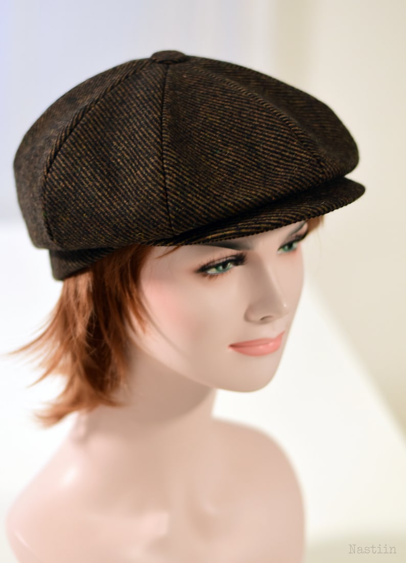 Unisex newsboy hat in black and brown wool winter newsboy cap | Etsy