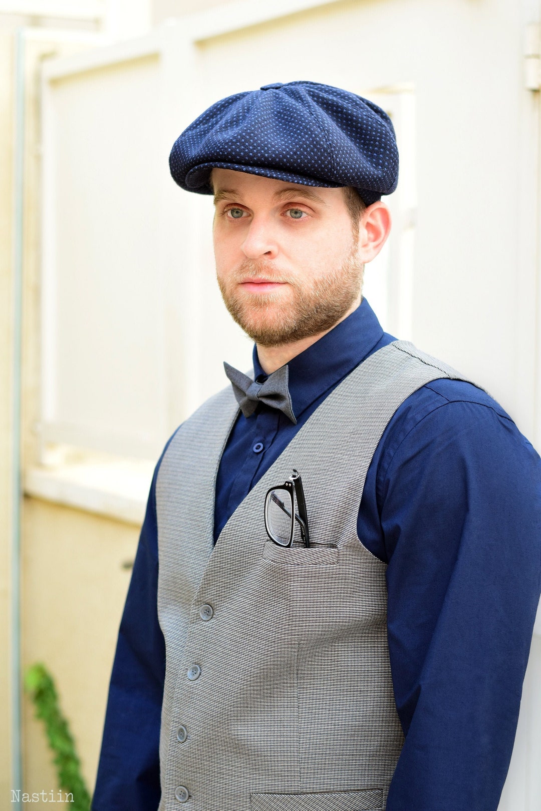 Navy Polka Dot Hat, Blue Newsboy Cap, Unisex Newspaper Boy Cap in Dark ...