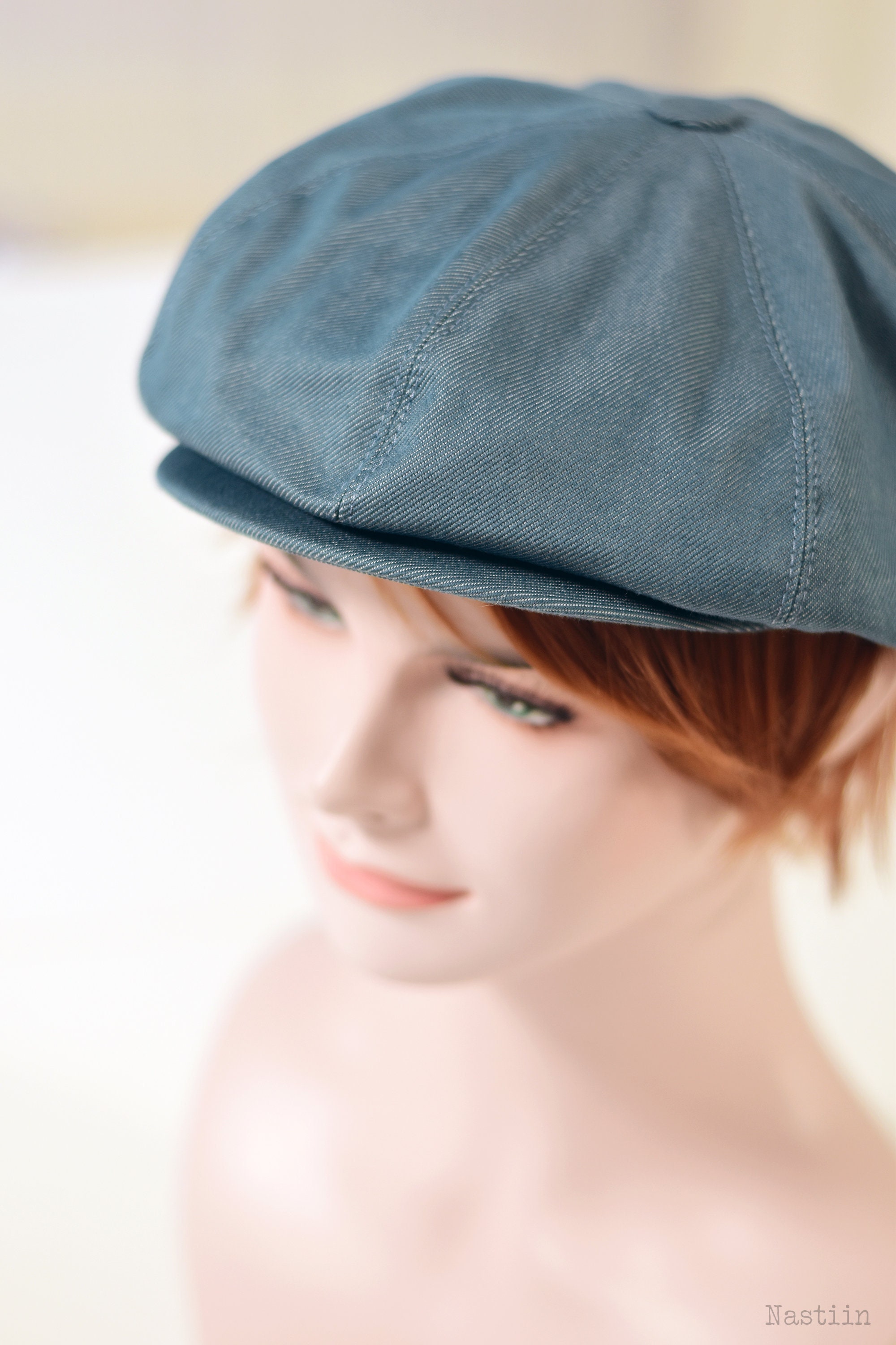 Denim newsboy hat in teal unisex summer hat with visor | Etsy