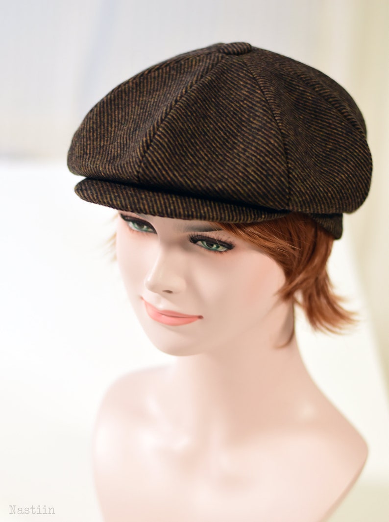 Unisex newsboy hat in black and brown wool winter newsboy cap | Etsy