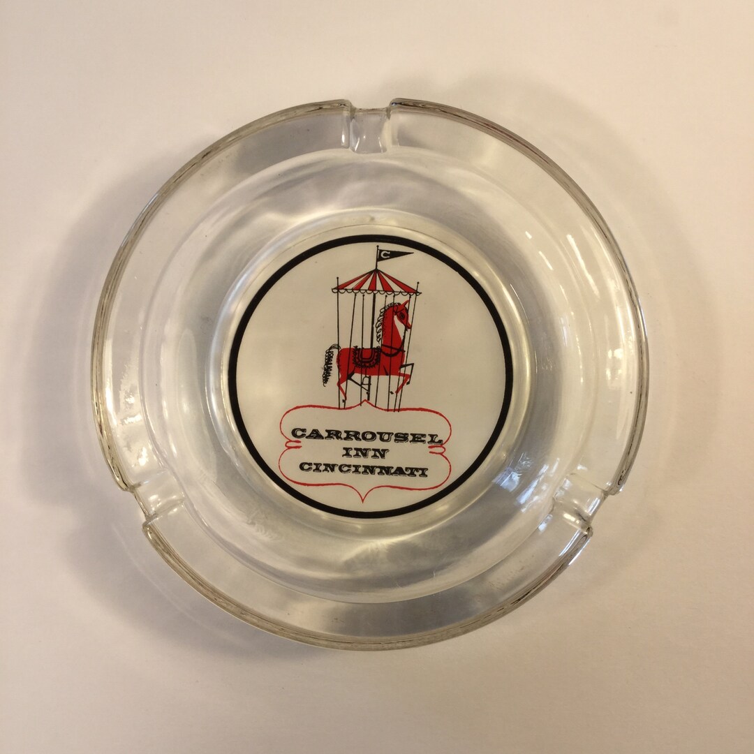 Vintage 1960s Cincinnati Carrousel Inn Clear Glass Ashtray With 1950s ...