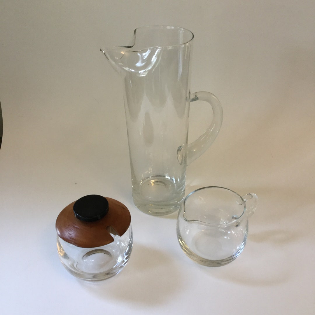 Vintage Mid-century Modern Glass Pitcher Creamer and Sugar Set - Etsy