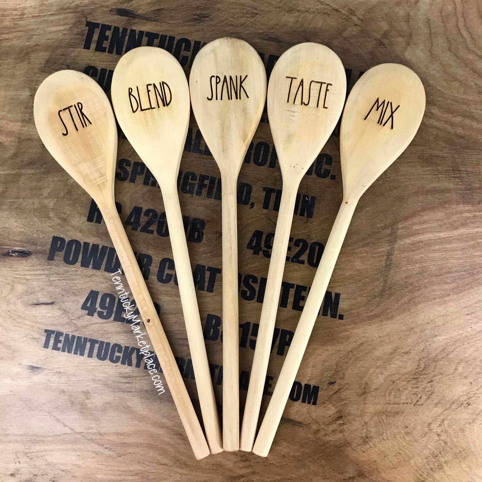 RAE DUNN Inspired Wooden Spoon SET Five Spoons Custom Laser | Etsy