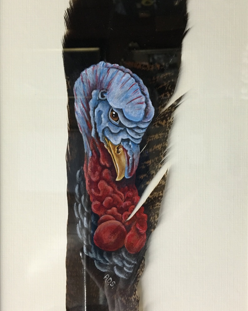 A Large Wild Turkey Tail Feather Painted With Acrylic Paints a Very ...