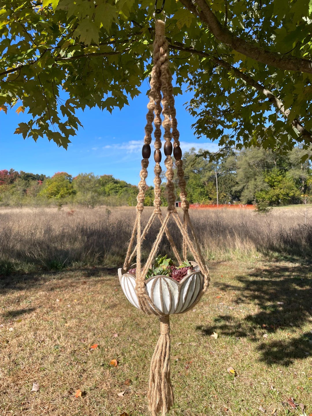 Medium "naturally Twisted" Macrame' Jute Plant Hanger, Medium Jute ...