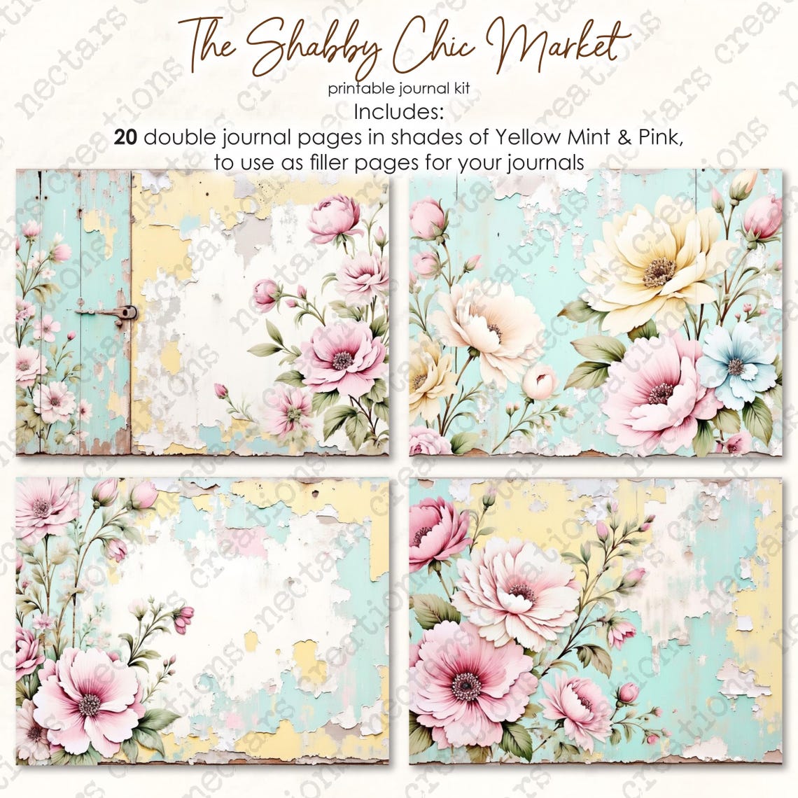 Junk Journal Kit SHABBY CHIC Market-yellowmint&pink. Vintage Paper ...