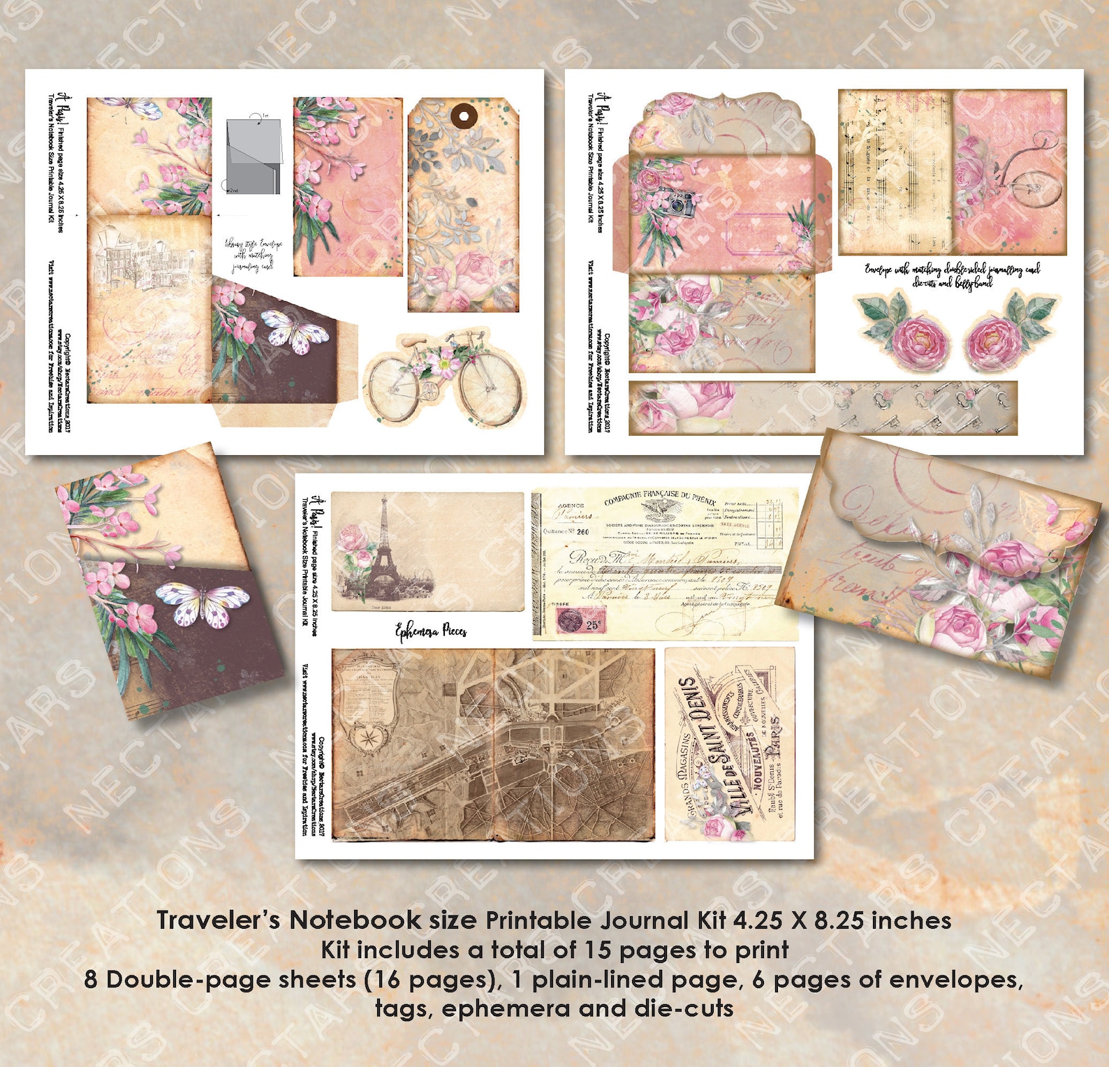 À Paris_travelers Notebook Size VINTAGE PRINTABLE Journal Kit, Floral ...
