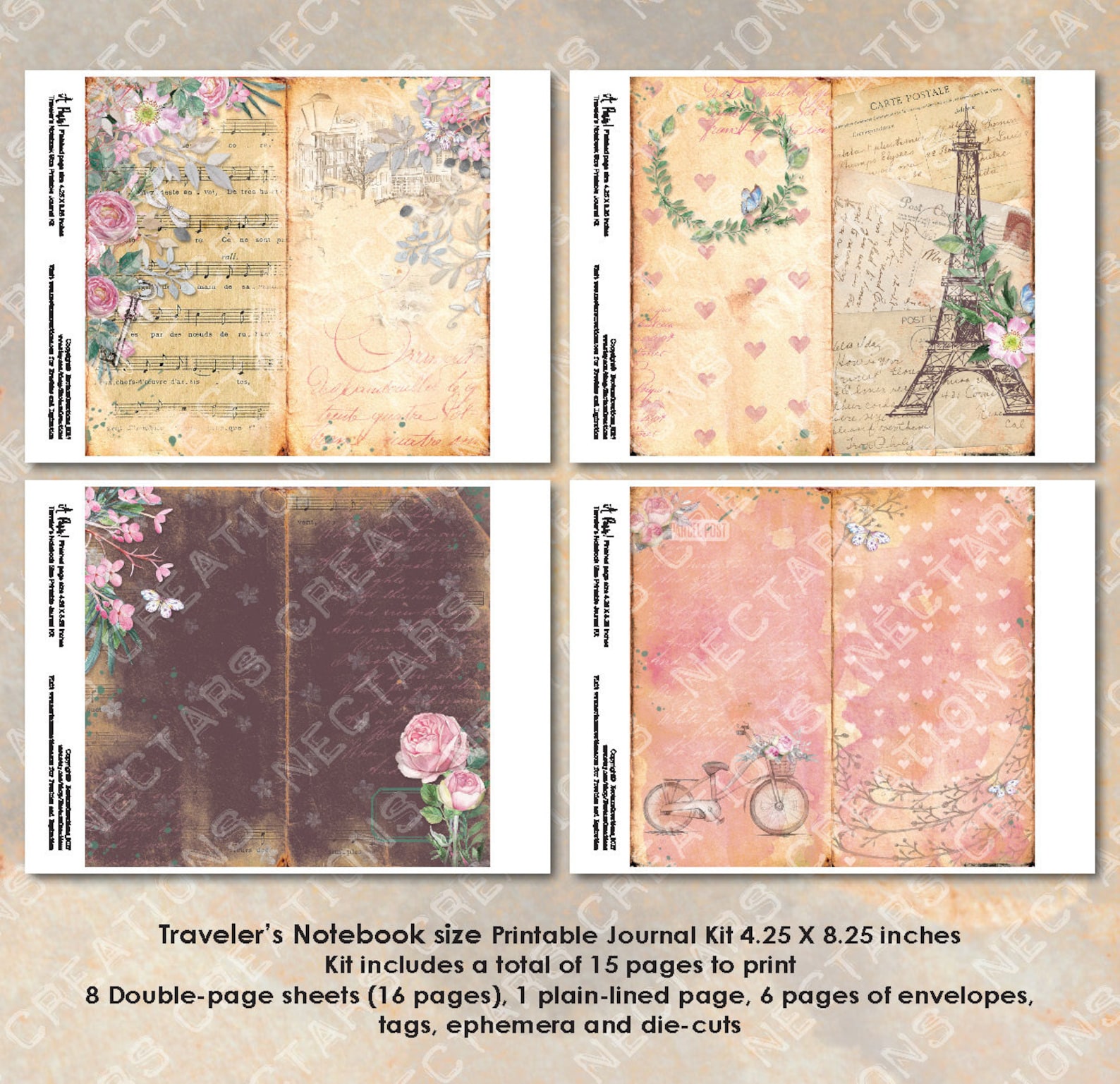 À Paris_travelers Notebook Size VINTAGE PRINTABLE Journal Kit, Floral ...