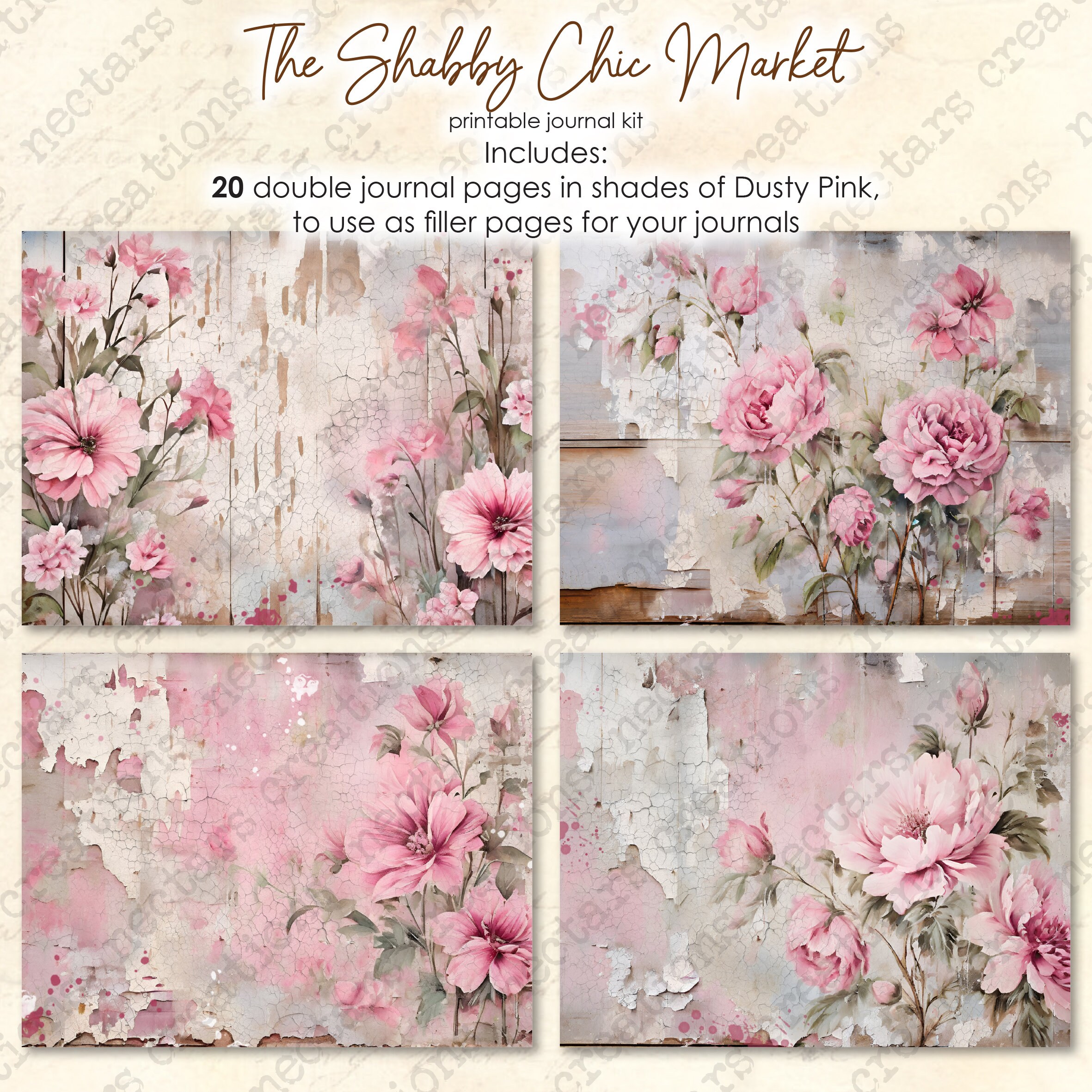 Junk Journal Kit SHABBY CHIC Market-dusty Pink. Vintage Paper in Shades ...