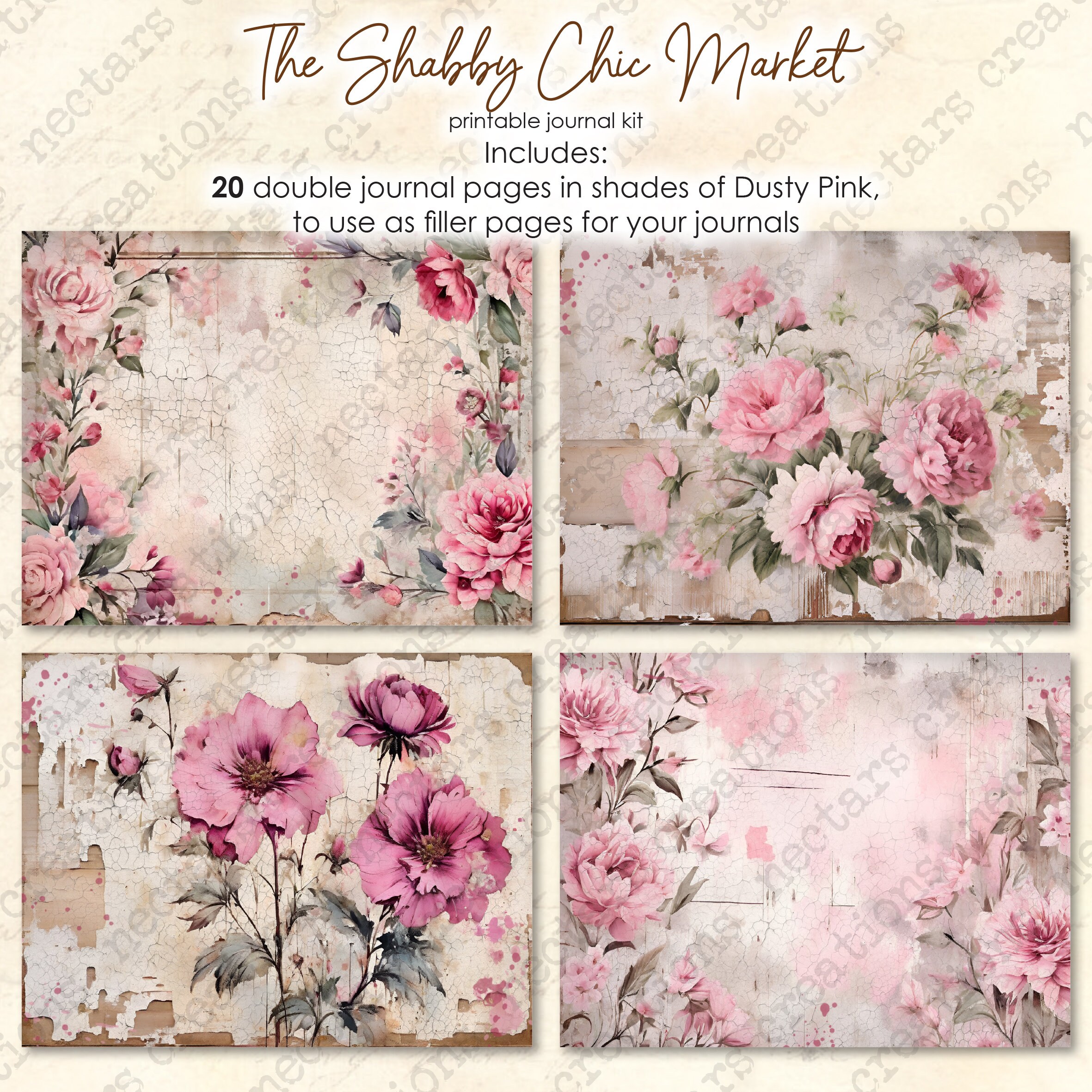 Junk Journal Kit SHABBY CHIC Market-dusty Pink. Vintage Paper in Shades ...