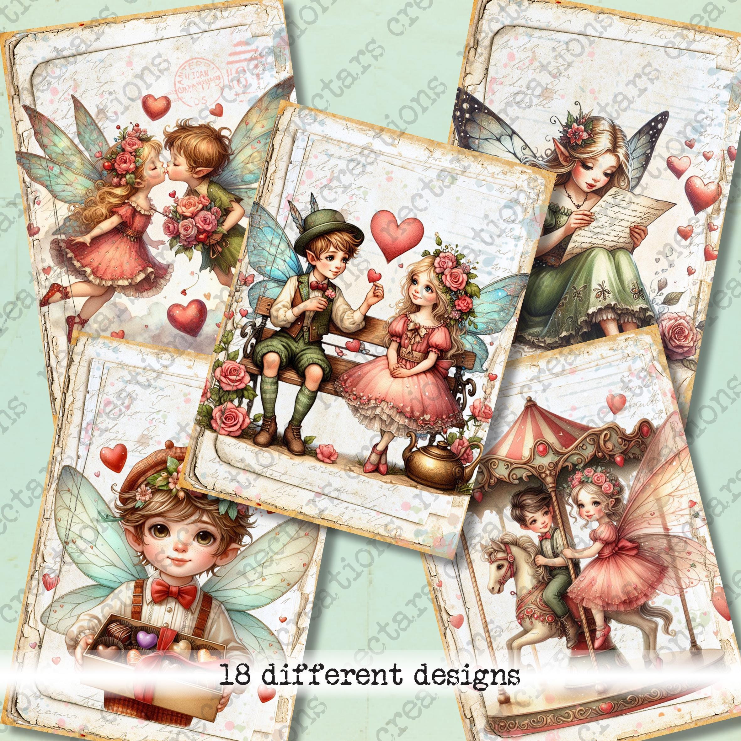 VALENTINES FAIRIES Vintage Printable 2.5x3.5 ATC Collage Sheet ...