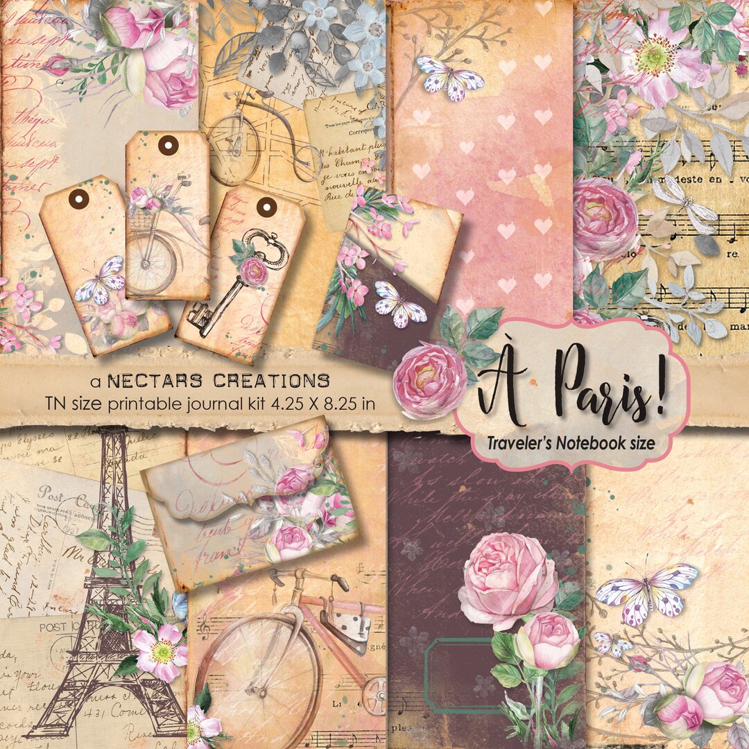 À Paris_travelers Notebook Size VINTAGE PRINTABLE Journal Kit, Floral ...
