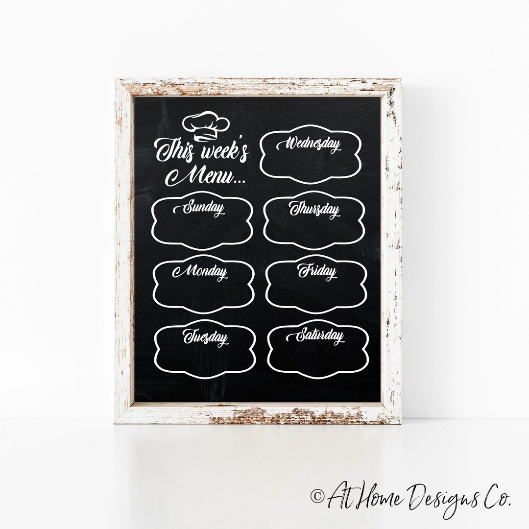 This Week's Menu SVG / Chalkboard Weekly Menu / Family Dinner Menu ...